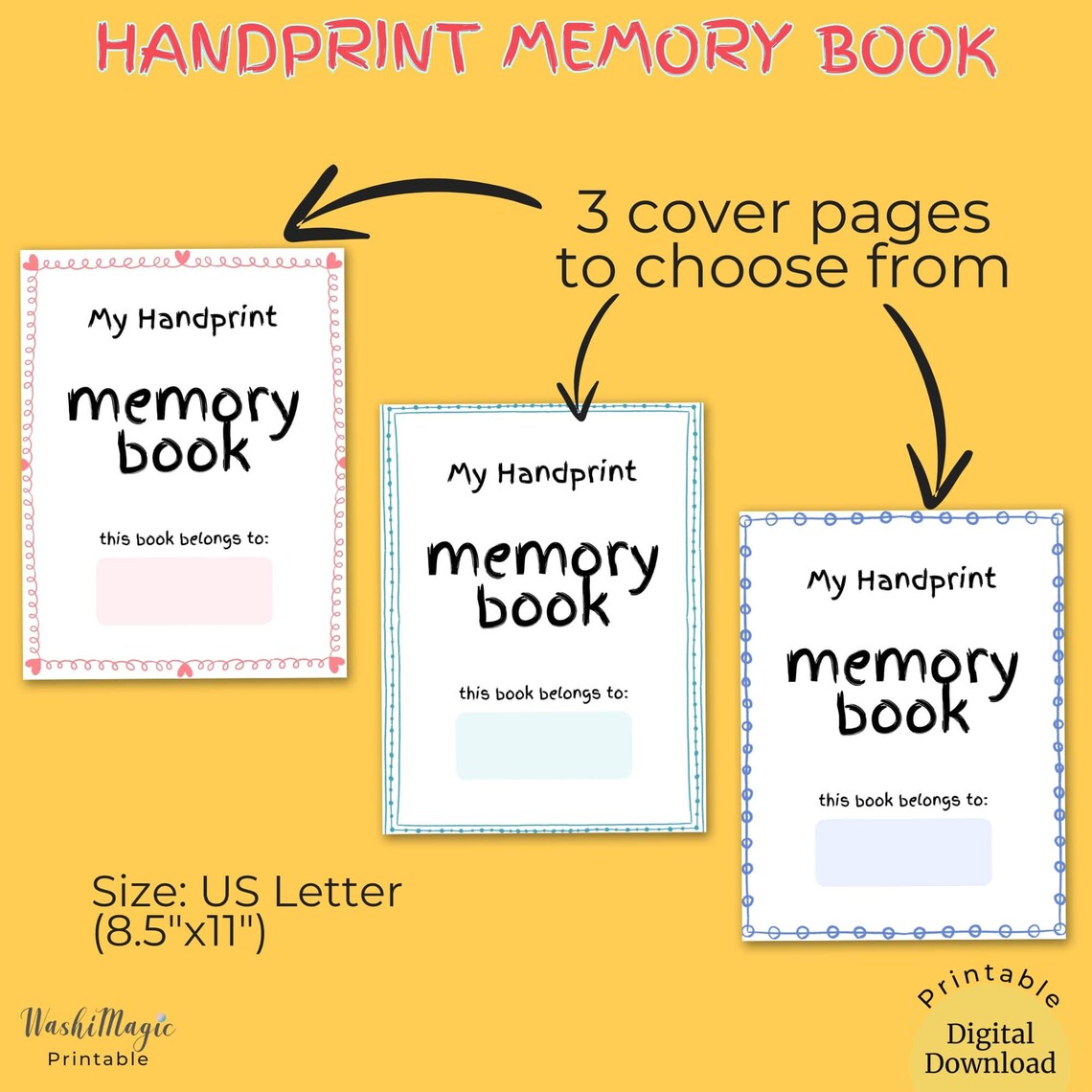 Printable Handprint Memory Book: 12 Months Kids Art, Preschool Keepsake ...