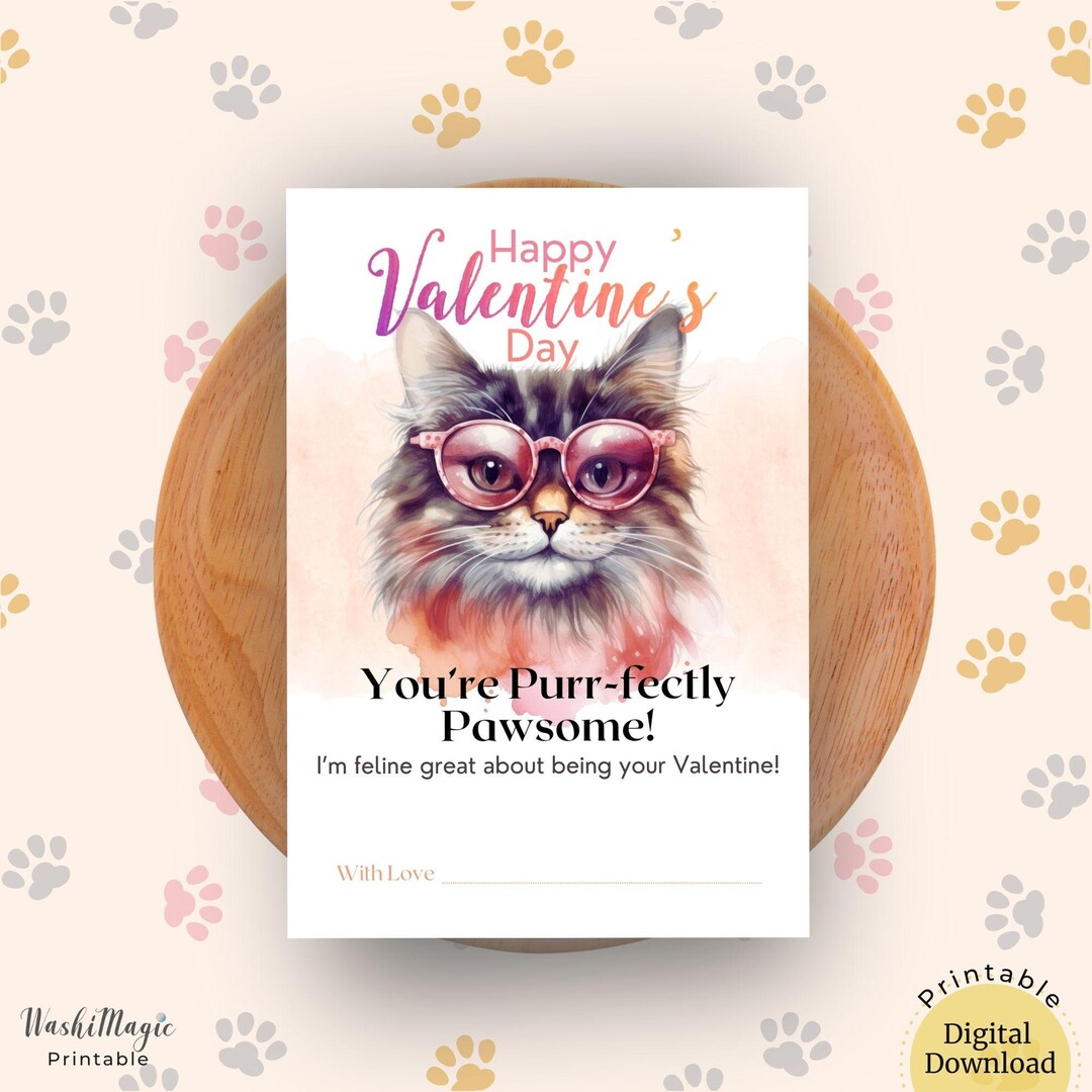 Cute Cat Valentine Printable Greeting Card, Funny Cat Valentine, Cute ...