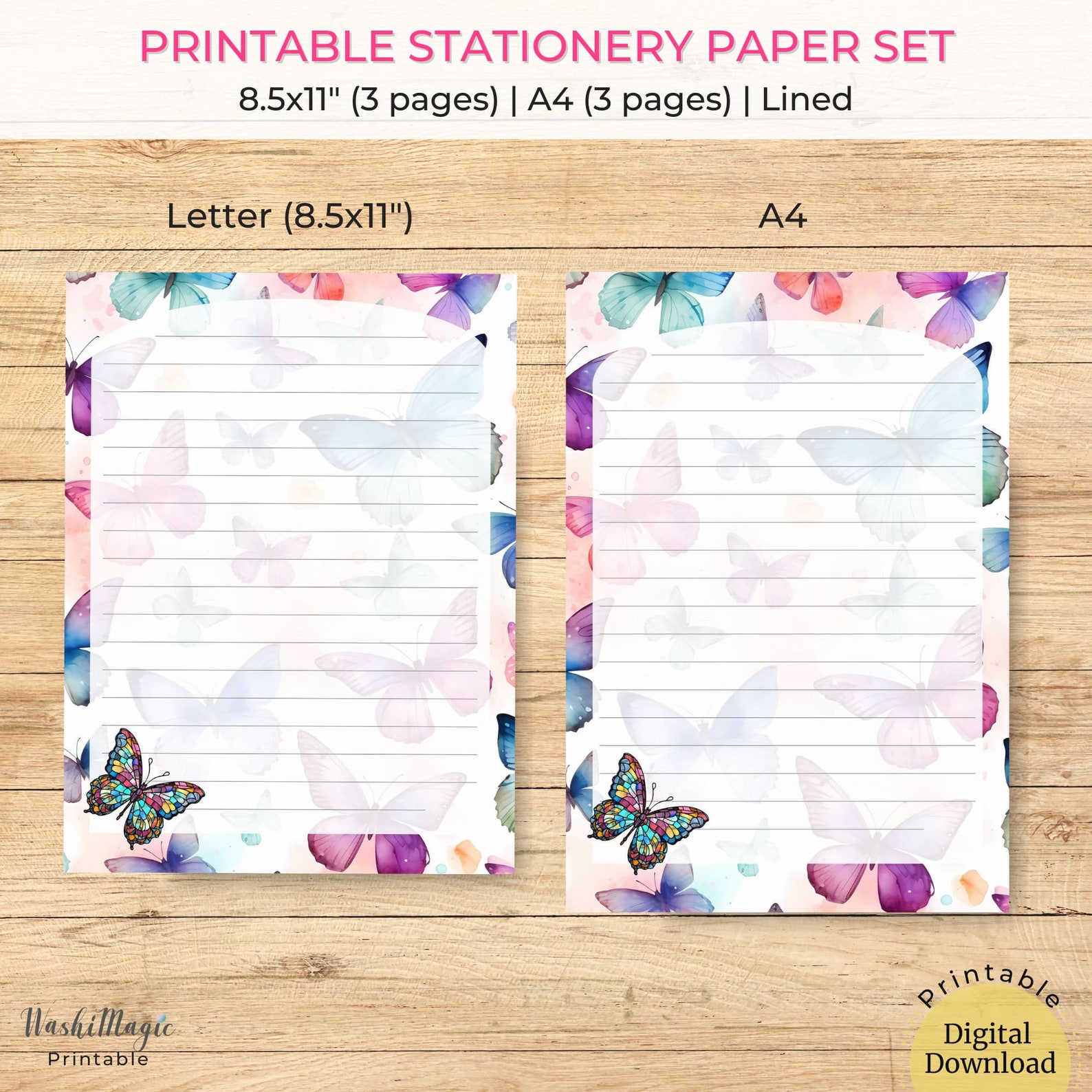 Butterfly-themed Printable Stationery Paper Pack Lined - Etsy