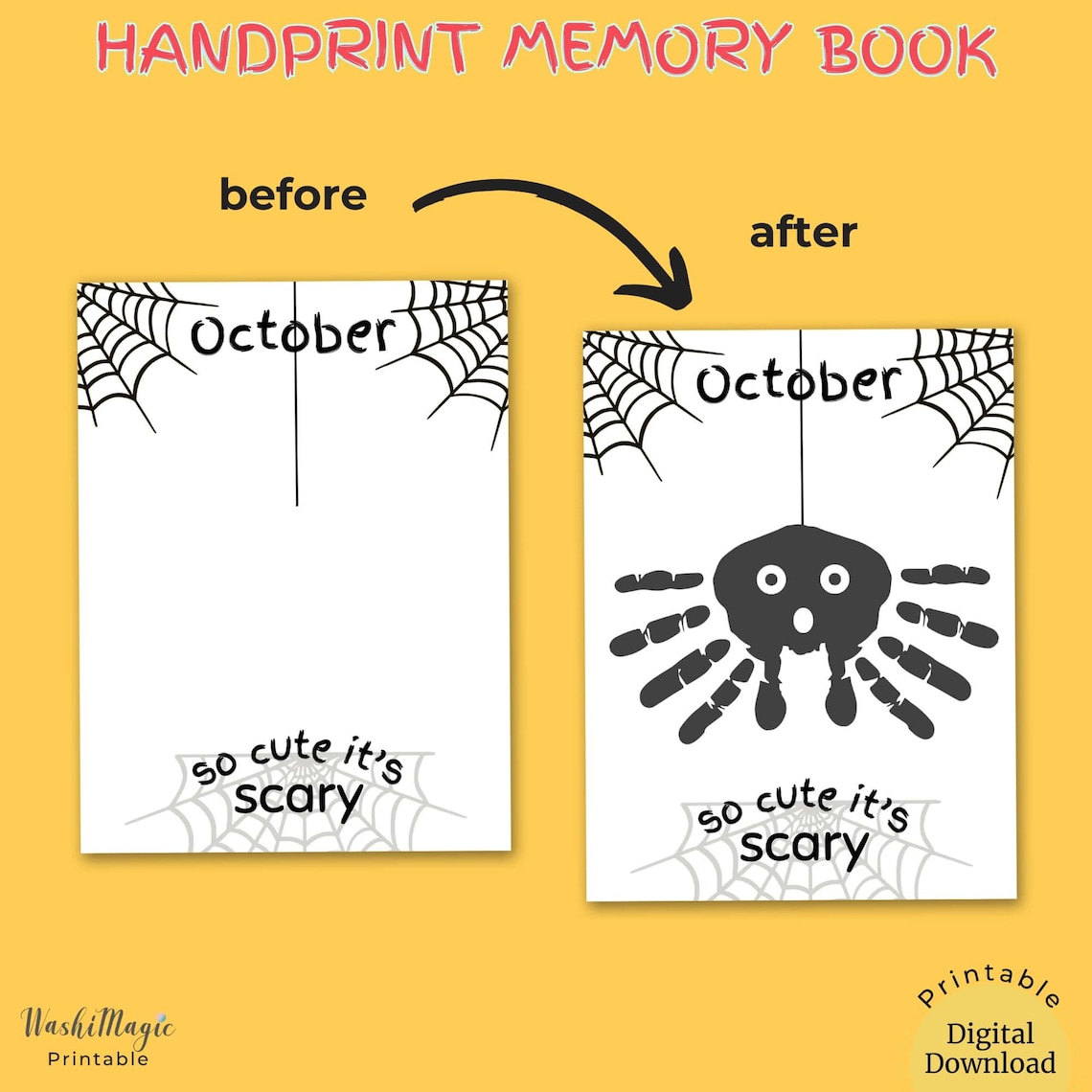 Printable Handprint Memory Book 12 Months Handprint Art for Kids, DIY ...