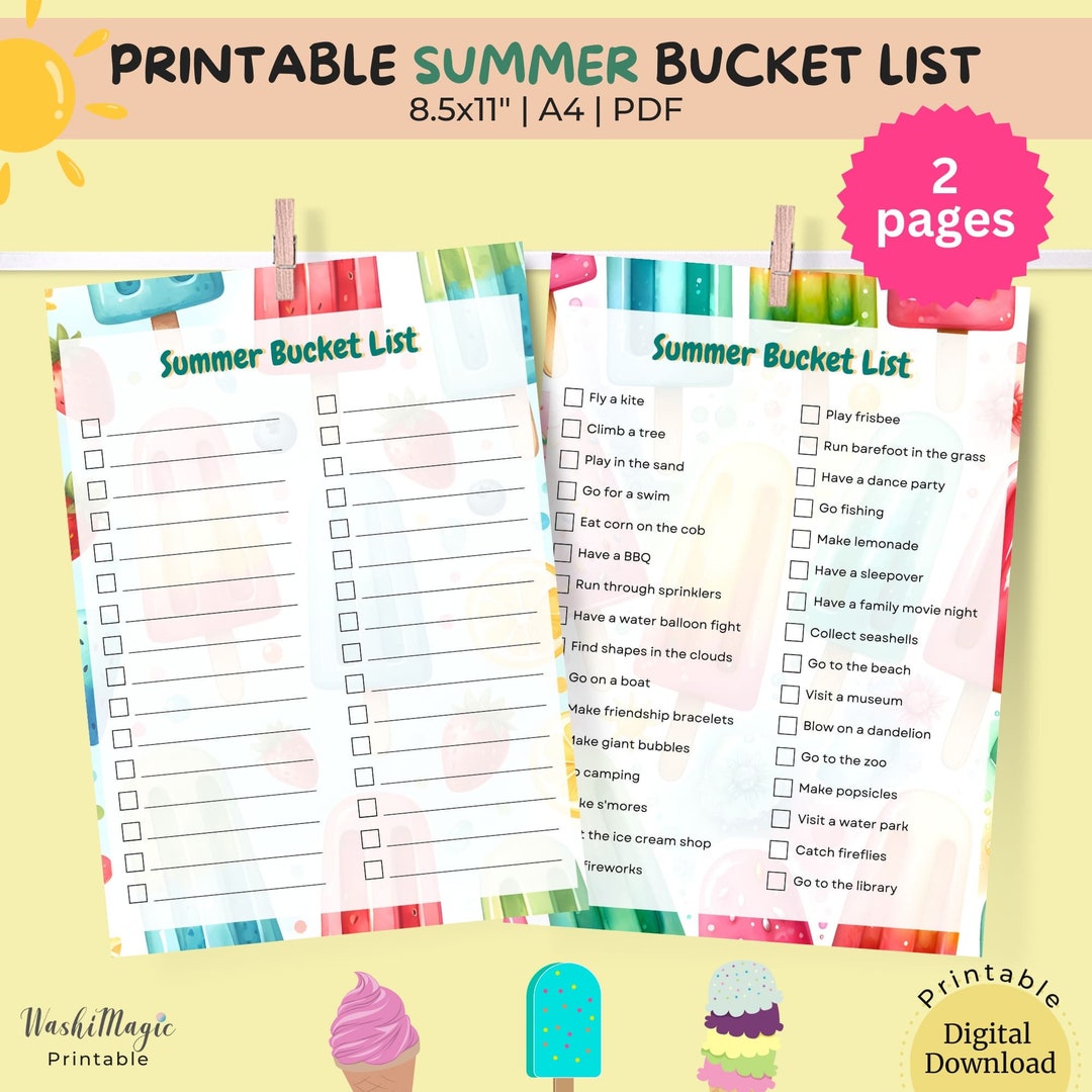 Ice Cream-themed Summer Bucket List Printable, Family Fun Activities ...
