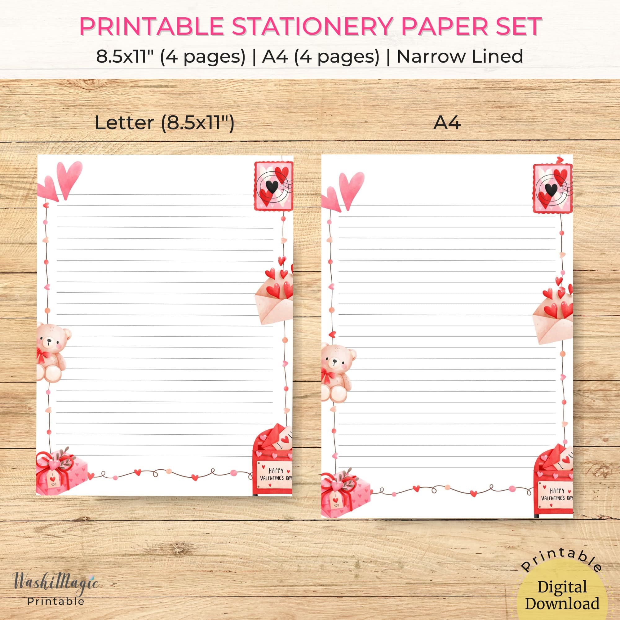 Valentine's Day Love Letter Notebook Paper, Set of 4 Cute Letter Set ...