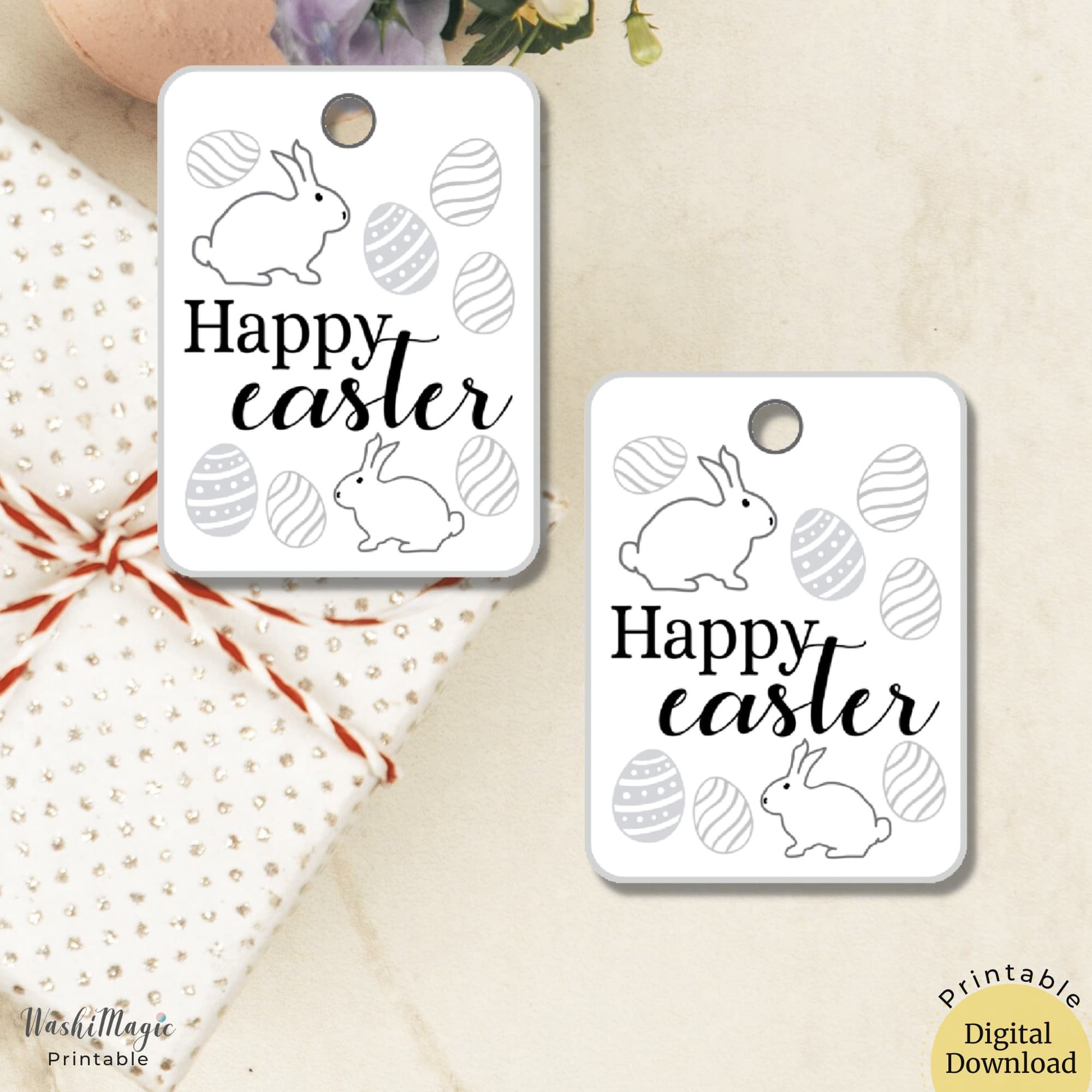 Printable Easter Gift Tags Coloring Bunny & Eggs, Coloring Gift Tags ...