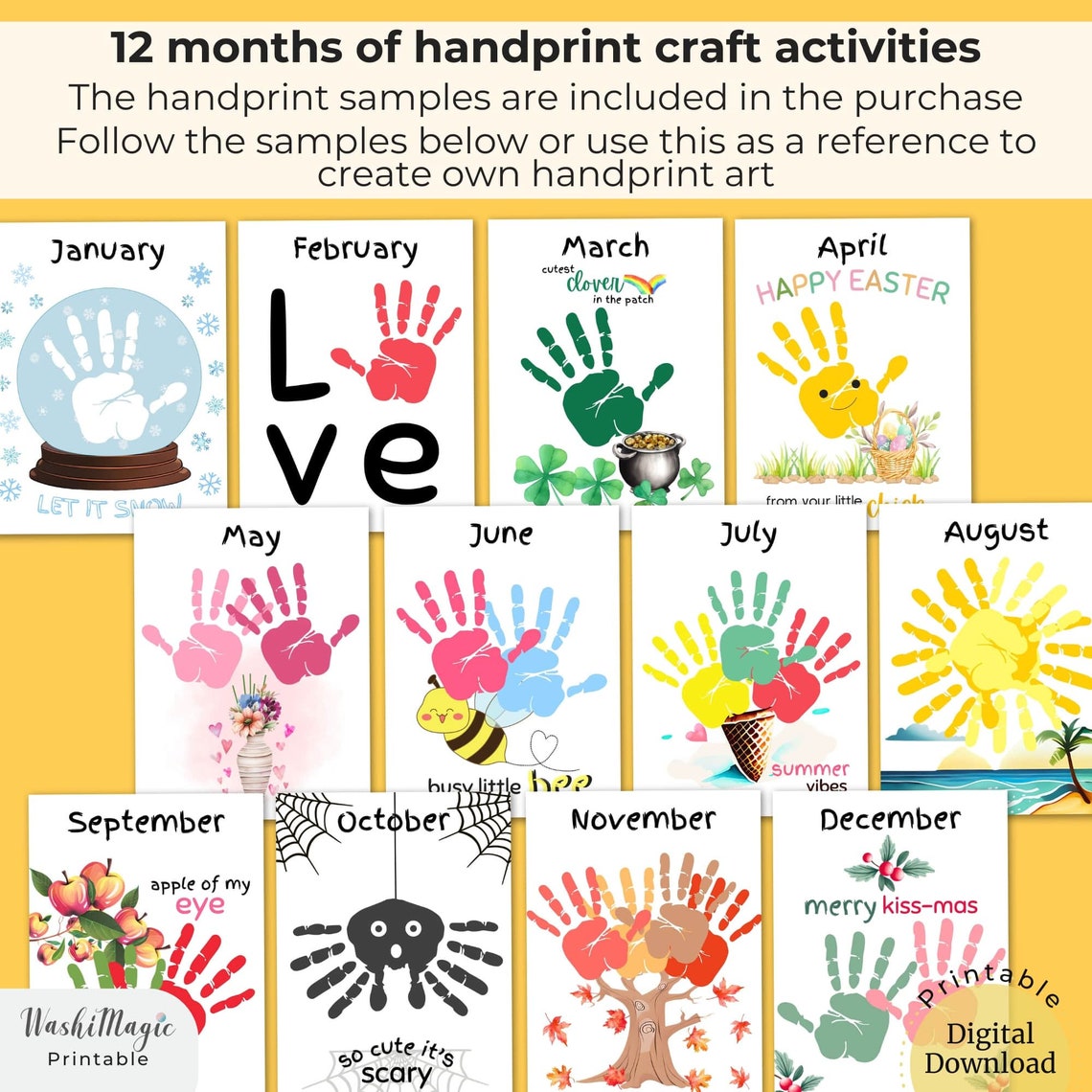 Printable Handprint Memory Book 12 Months Handprint Art for Kids, DIY ...