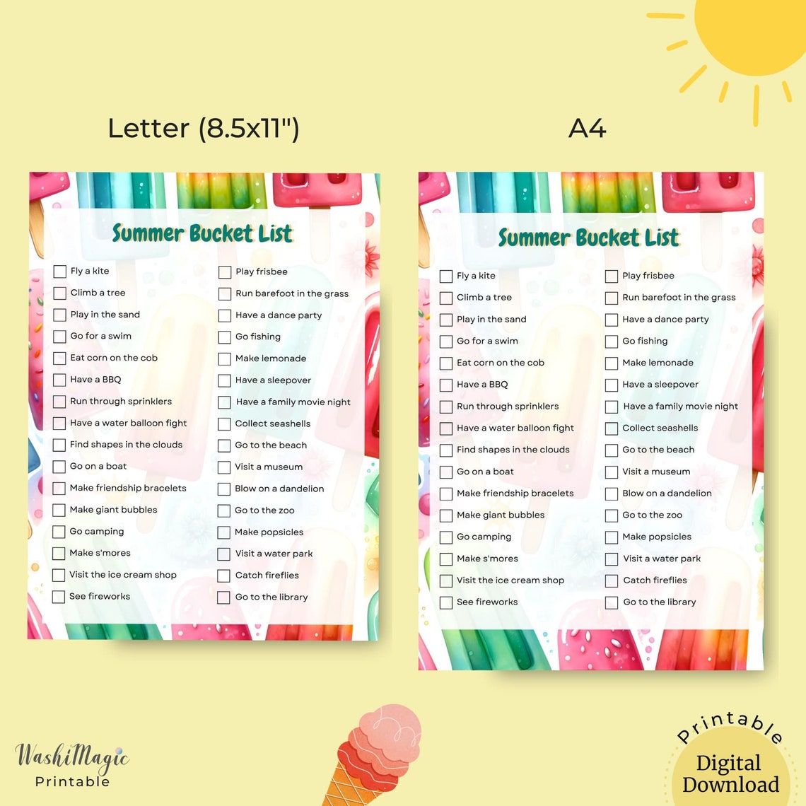 Ice Cream-themed Summer Bucket List Printable, Family Fun Activities ...