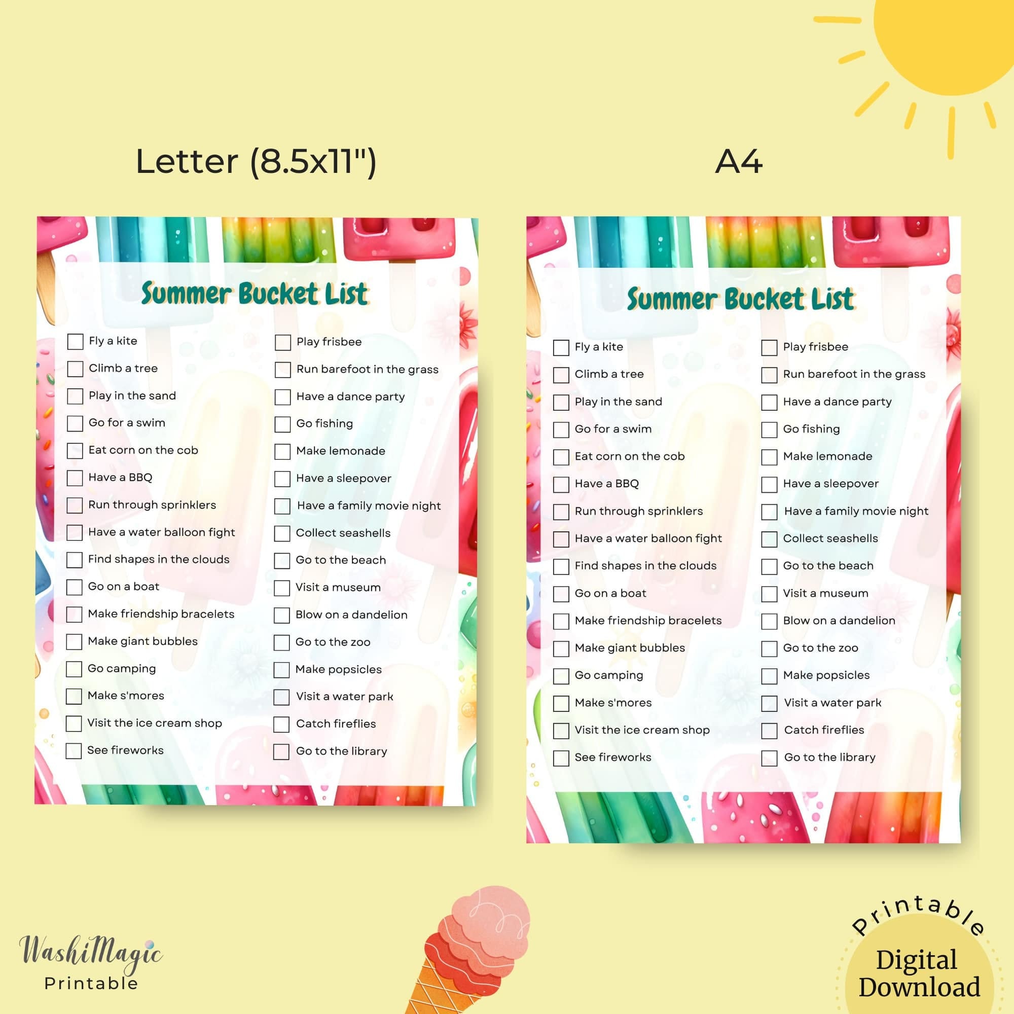 Ice Cream-themed Summer Bucket List Printable, Family Fun Activities ...