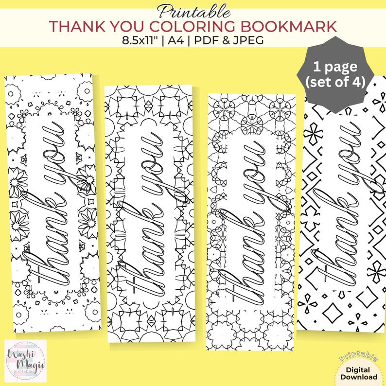 Thank You Coloring Bookmark Set Printable: Cozy Coloring Pages (PDF ...
