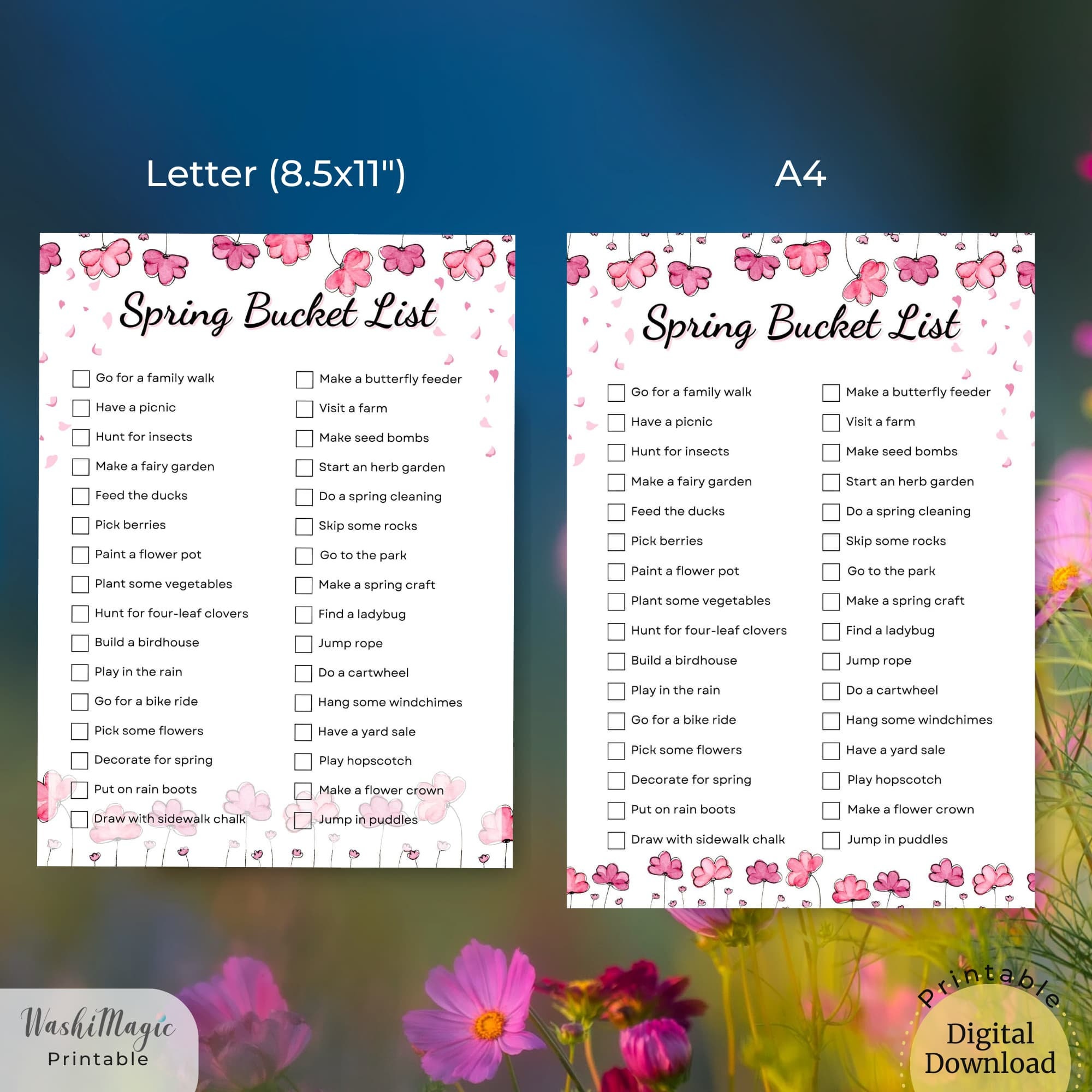 Printable Spring Bucket List, Fun Ideas for the Spring Season, Spring ...