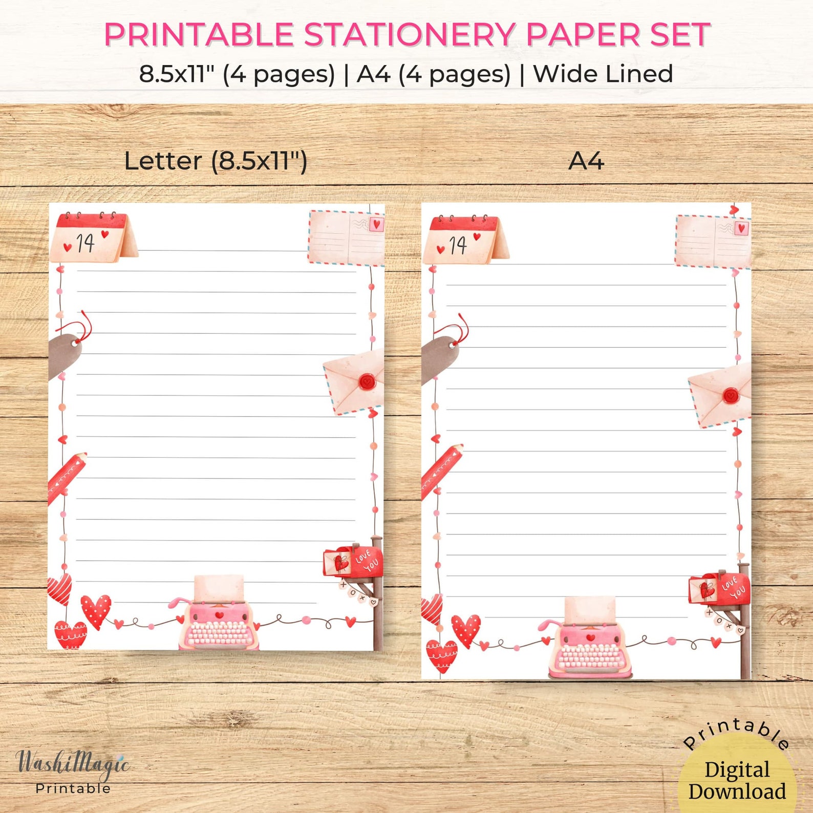 Valentine's Day Stationery Paper, Love Letter Set (digital Download) - Etsy