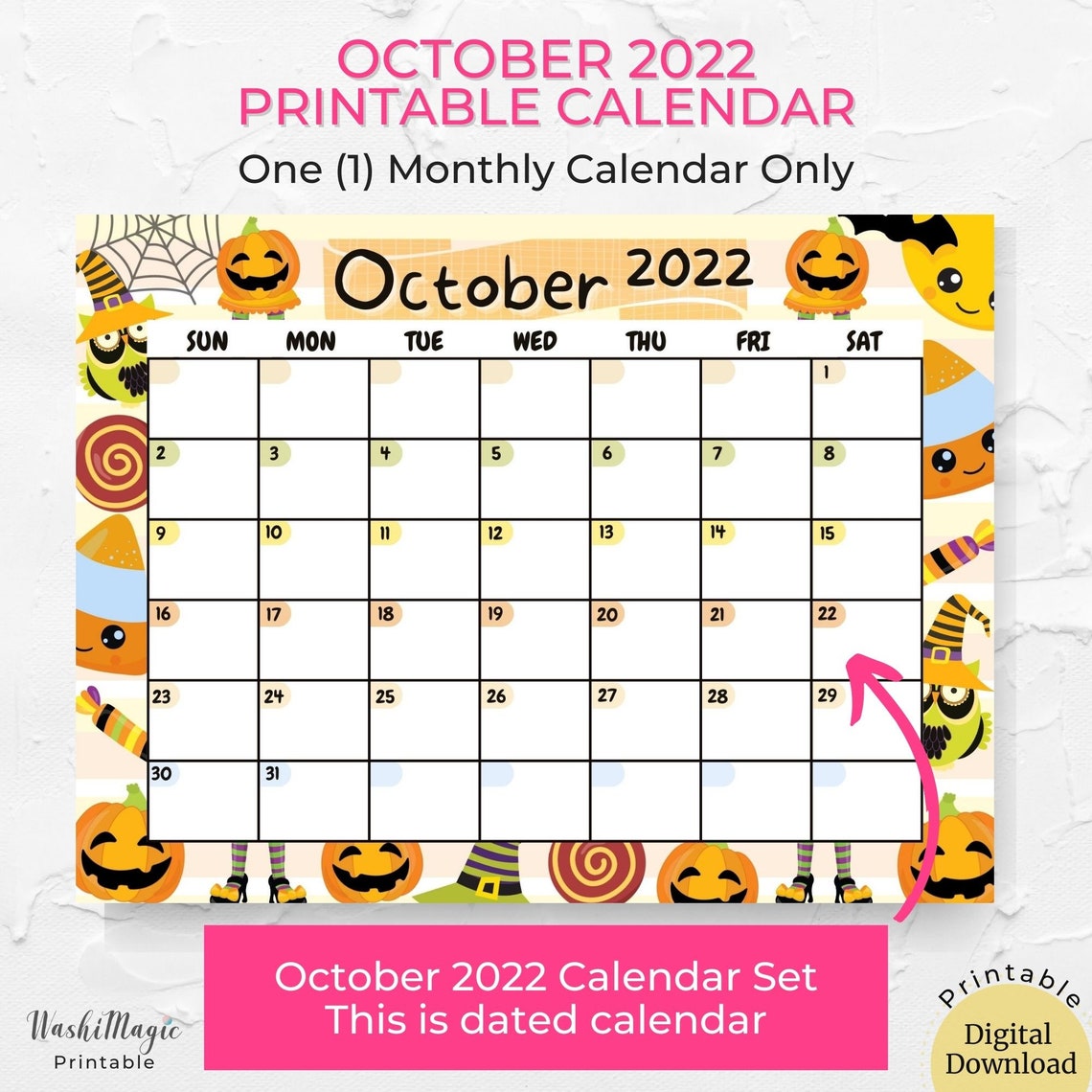 October 2022 Printable Calendar Owls and Pumpkin October - Etsy
