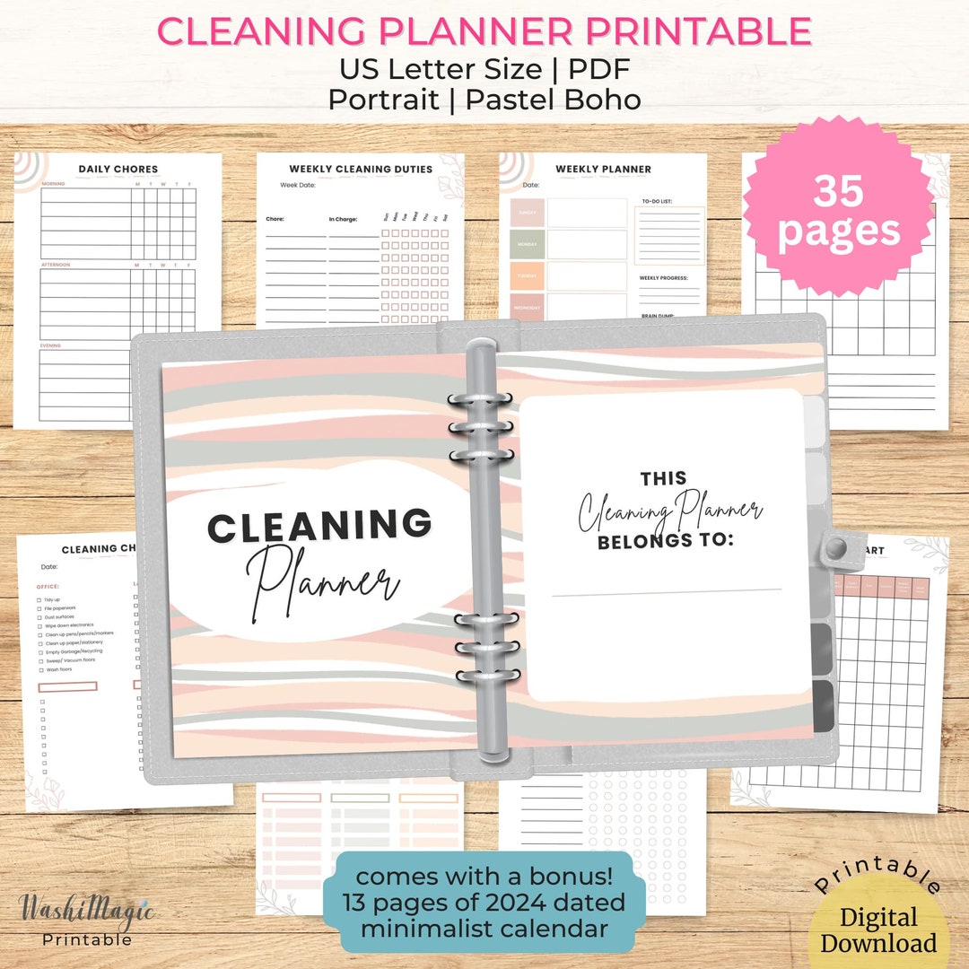 Cleaning Planner Printable Pastel Boho, Weekly Cleaning Schedule ...