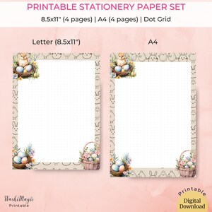 Easter Eggs Basket Paper Stationery Set of 4 Printable, Letter Writing ...
