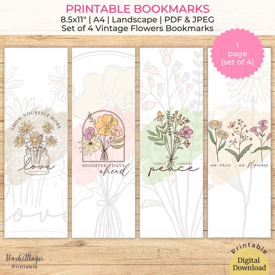 Vintage Flower Bookmarks Printable Set of 4 | Pastel Printables ...