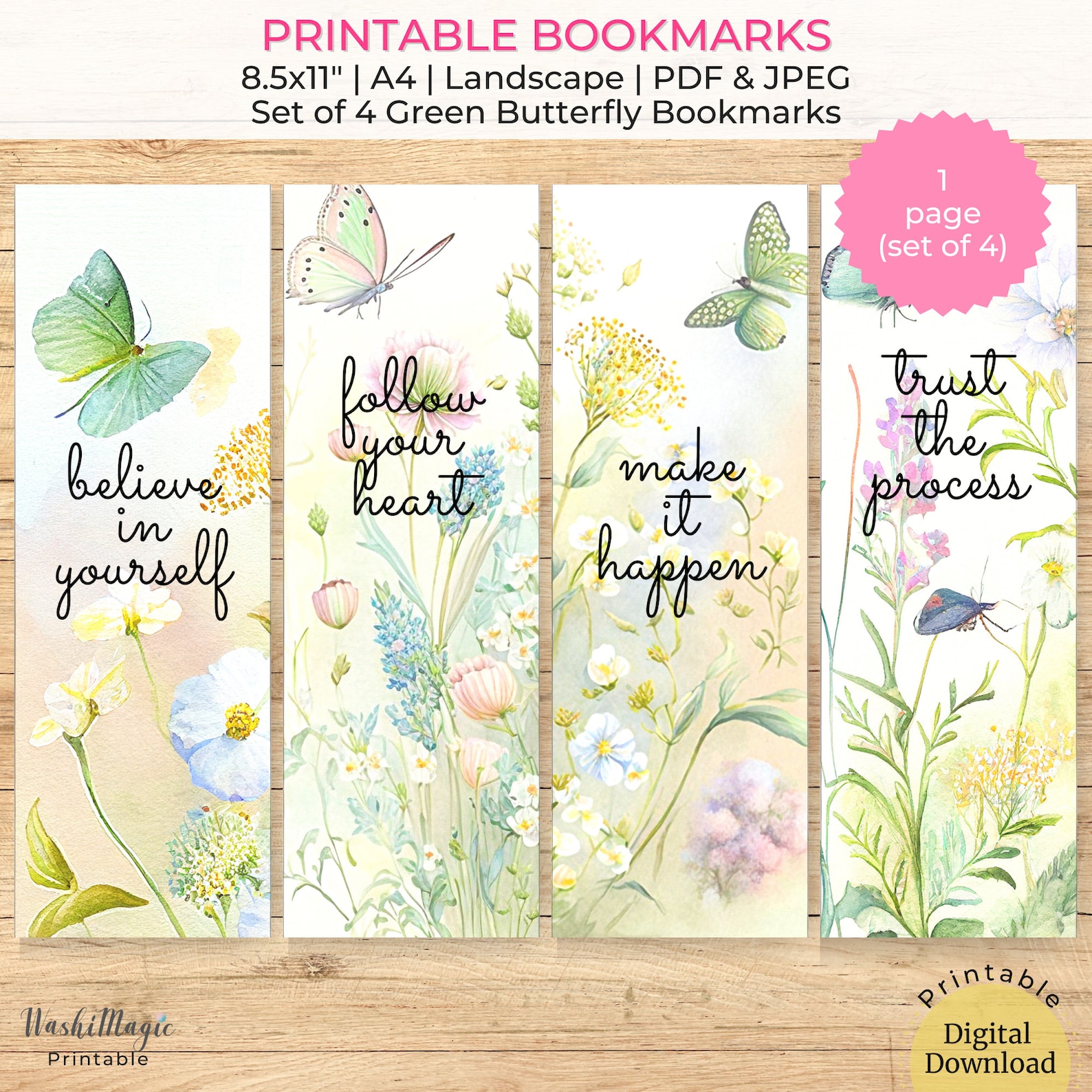 Bookmark Butterfly Printable Bookmark Set of 4, Pastel Bookmarks ...