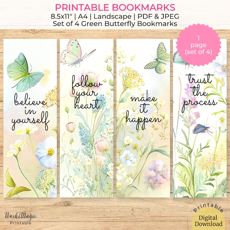 Bookmark Butterfly Printable Bookmark Set of 4, Pastel Bookmarks ...
