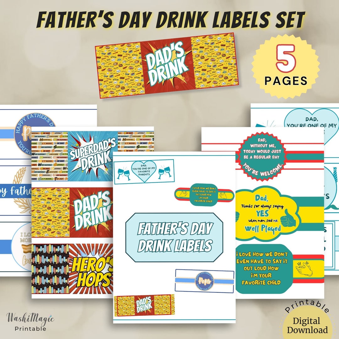 Printable Father's Day Drink Labels Set, DIY Gift for Dad, New Dad Gift ...