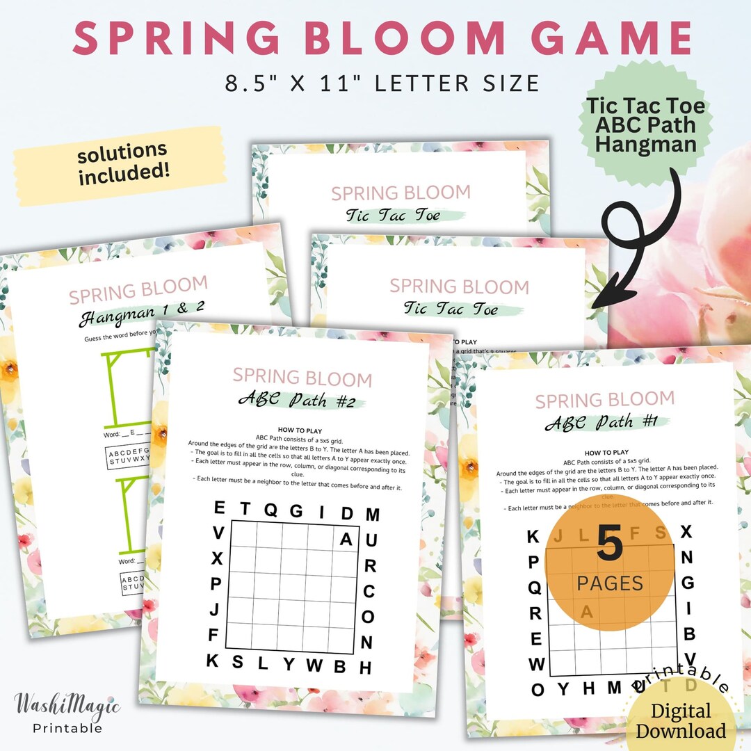 Spring Bloom Game Printable: Hangman, ABC Path, Tic Tac Toe Kids ...