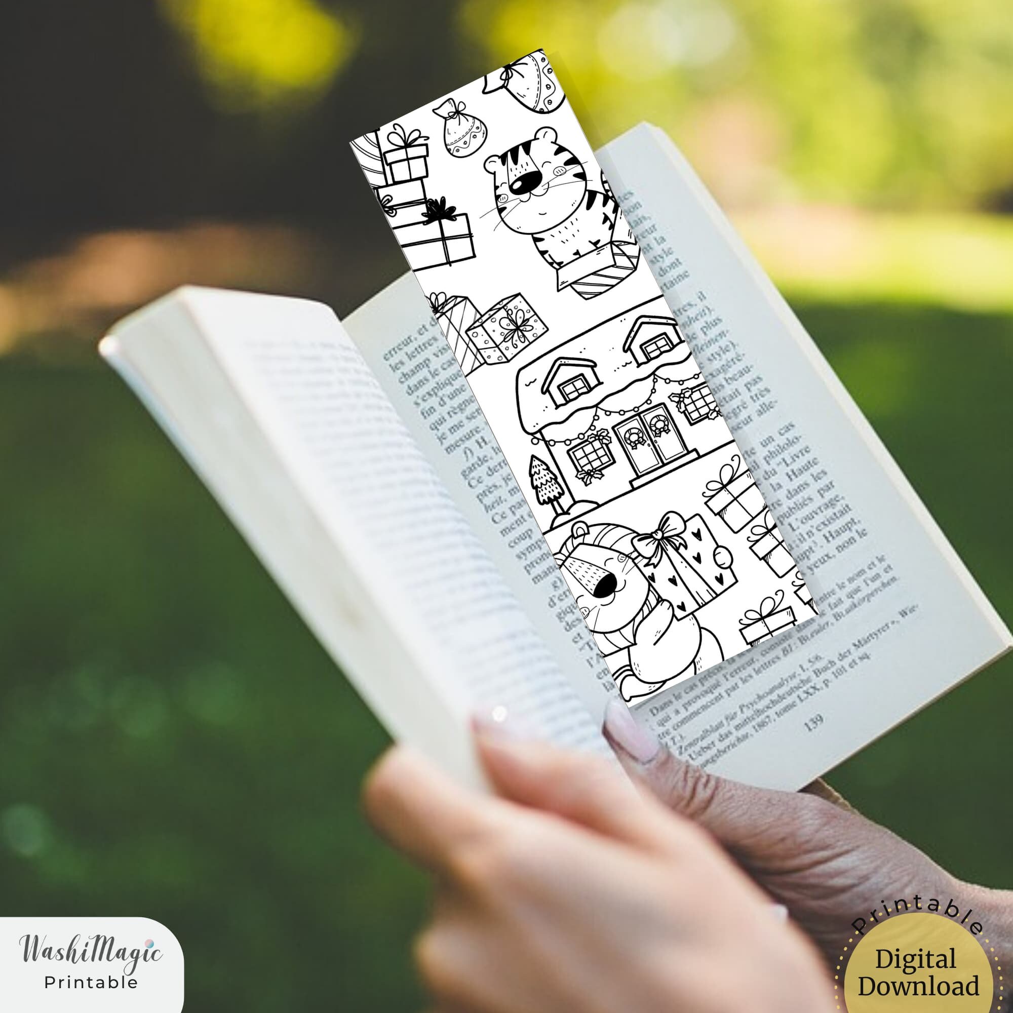 Christmas Themed Coloring Bookmarks for Kids Set of 4, Happy Animal ...