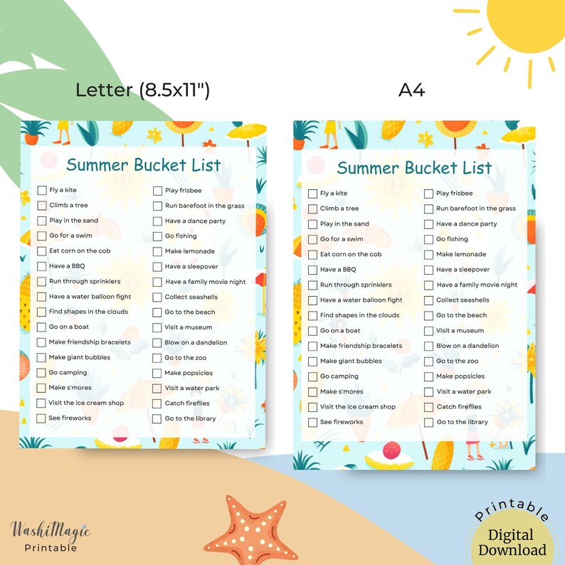 Summer Bucket List Printable, Family Fun Activities Summer to Do List ...