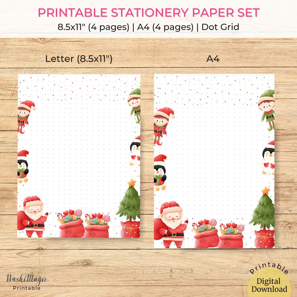 Christmas Santa Notebook Paper, Printable Christmas Stationary Set of 4 ...