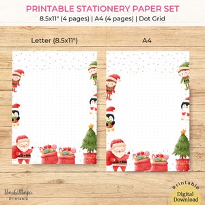 Christmas Santa Notebook Paper, Printable Christmas Stationary Set of 4 ...