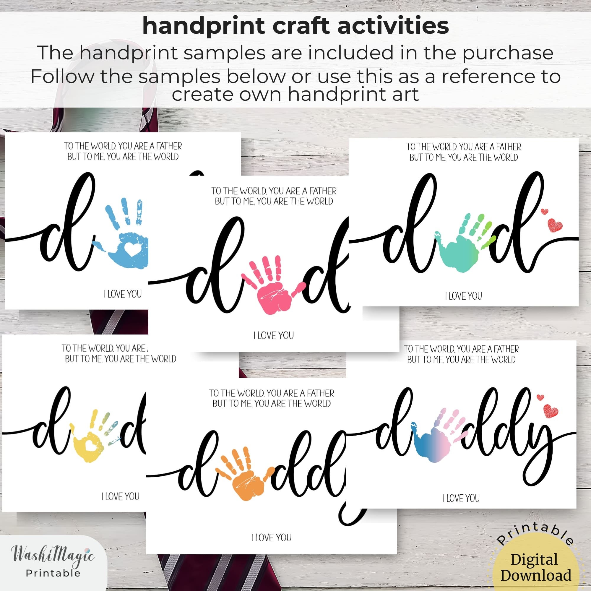 Father's Day Handprint Art Printable for Kids, DIY Dad Handprint Crafts ...