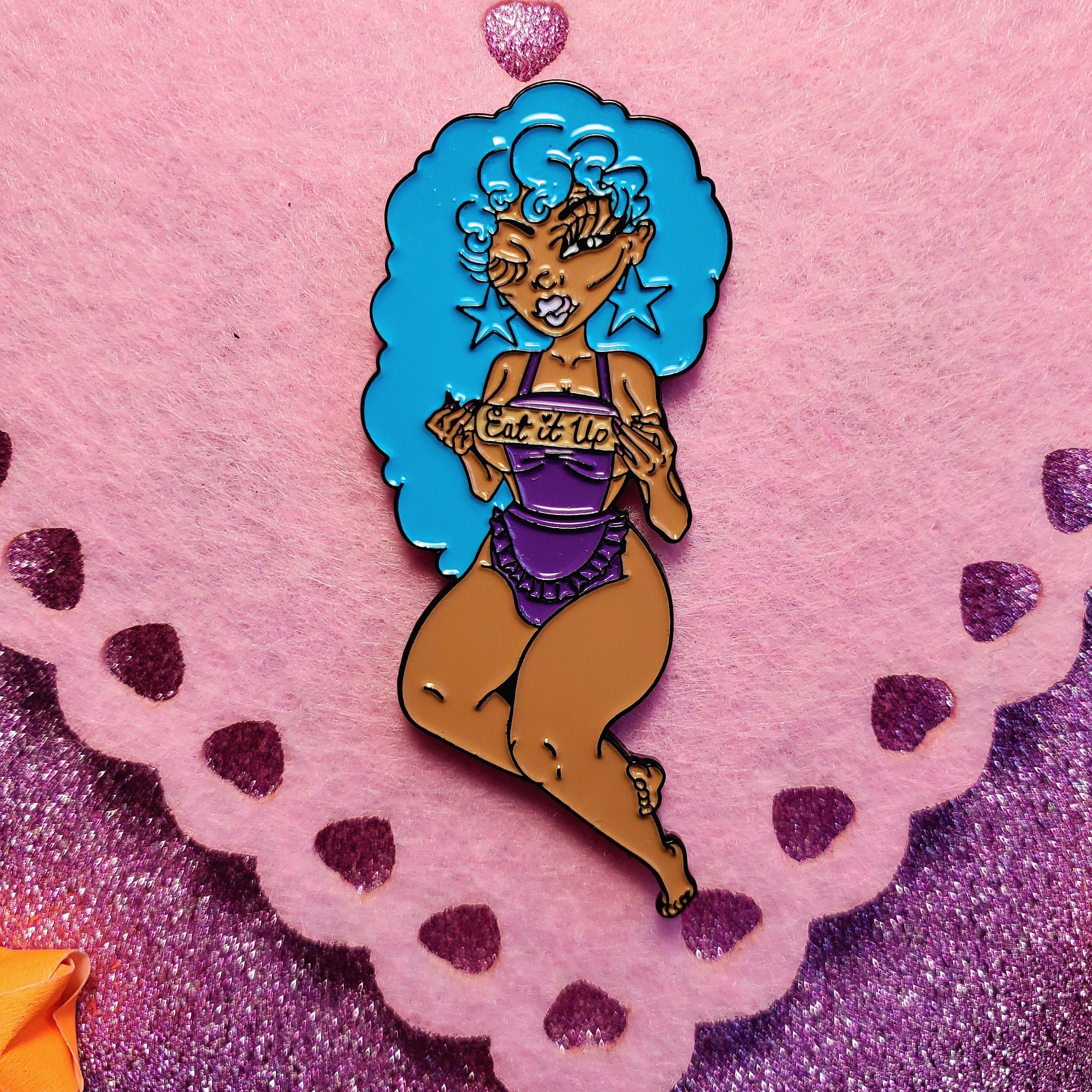 Sexy Curvy Girl Enamel Pin Eat It up by CYANNABIS - Etsy