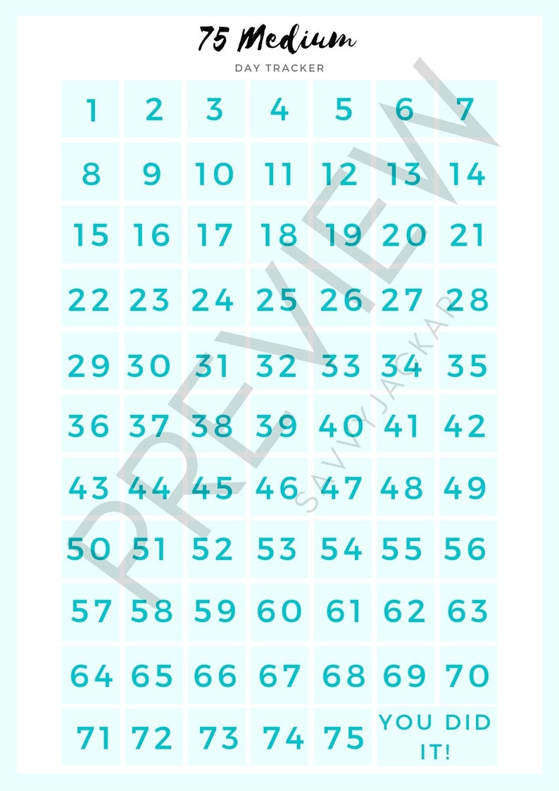 75 Medium Guided Workbook Printable. 75 Hard. Progress Tracker ...