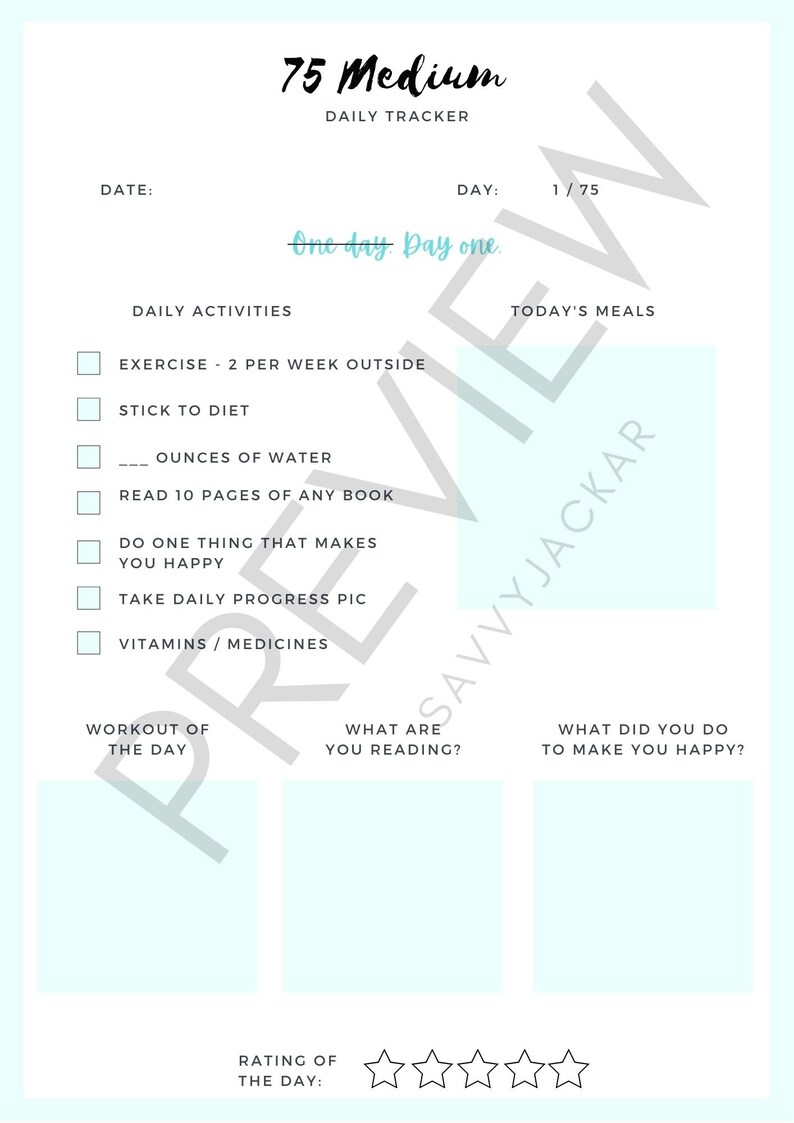 75 Medium Guided Workbook Printable. 75 Hard. Progress Tracker ...