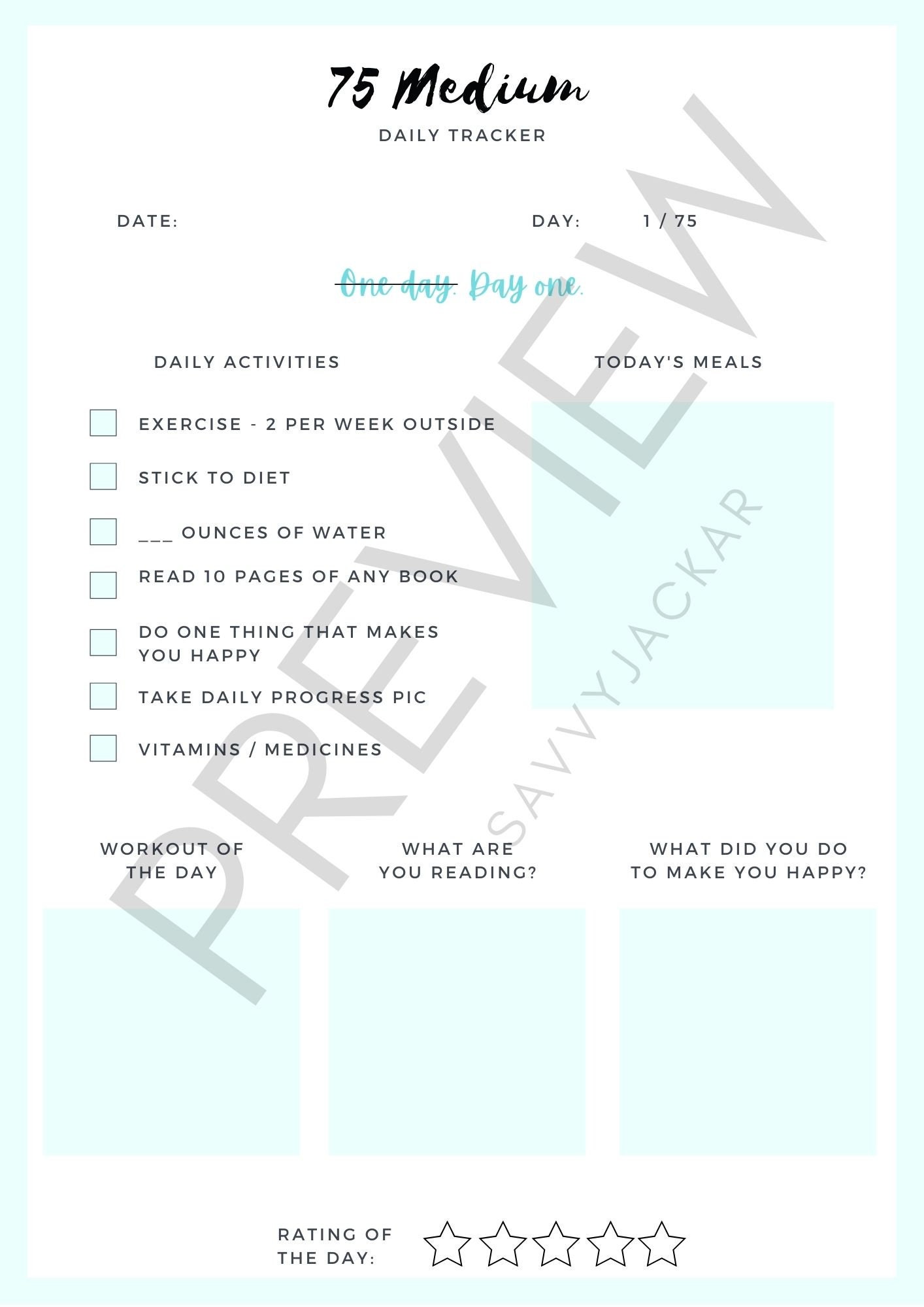 75 Medium Guided Workbook Printable. 75 Hard. Progress Tracker ...