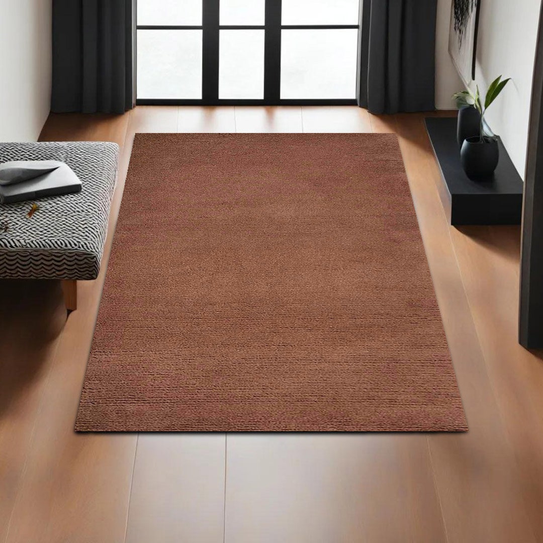 Choco 100% Wool Handmade Tibbati Solid Area Rug, Hand Knotted ...