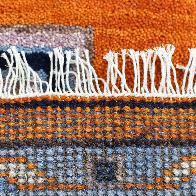 Hand Knotted Premium Quality Oriental Dark Orange Navy Silk and Wool ...