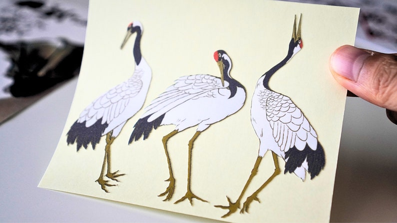 Japanese Crane Stickers Tsuru Ukiyo-e Stickers Japanese Art Stickers ...