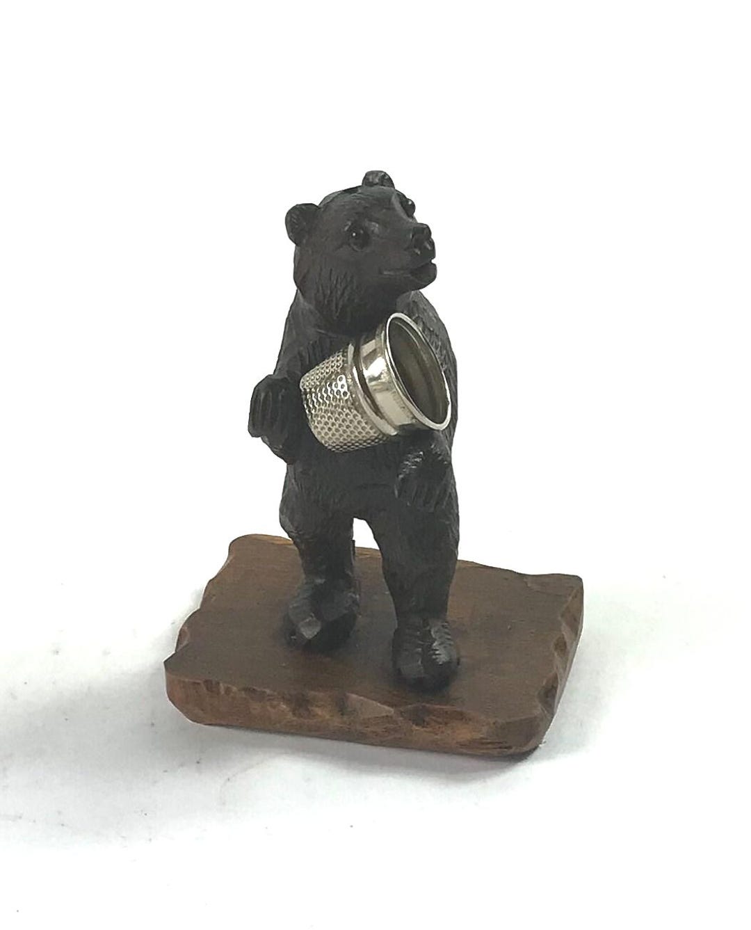Vintage Black Forest Wooden Bear Thimble Stand With Thimble - Etsy