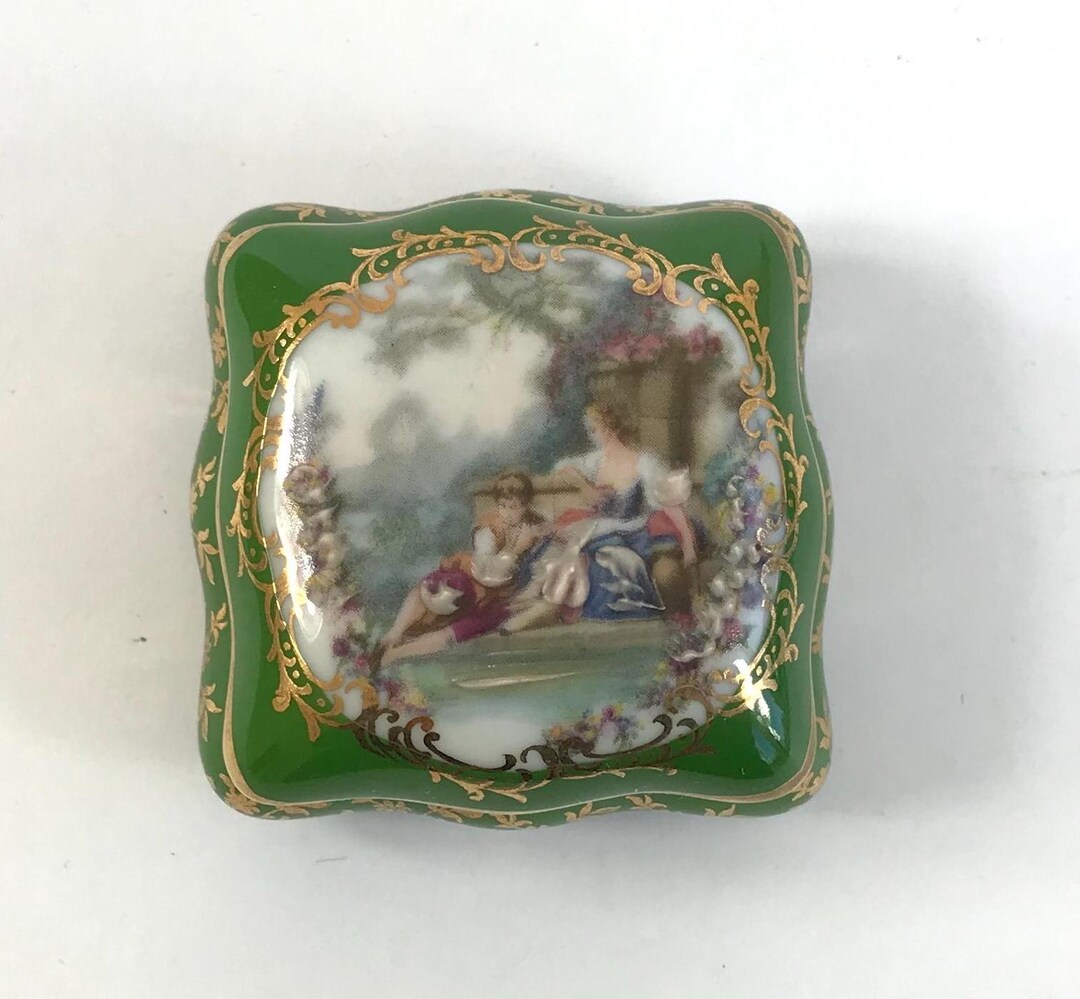 Vintage Limoges Hand Painted Porcelain Square Pill/patch Box Limoges - Etsy