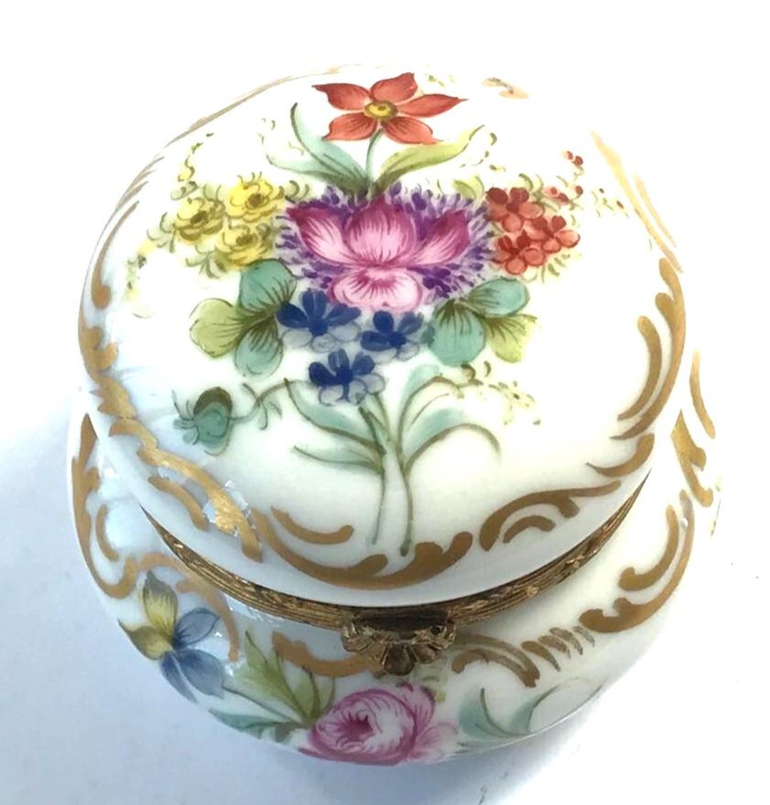 Vintage Painted Floral Porcelain Trinket Box - Etsy