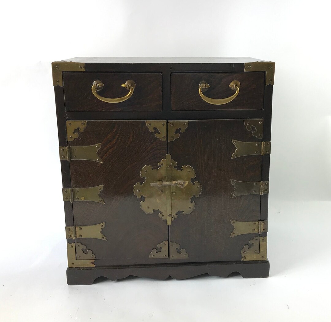 Antique Asian Oak Jewel Box. With Attractive Brass Fittings. C.1920. - Etsy
