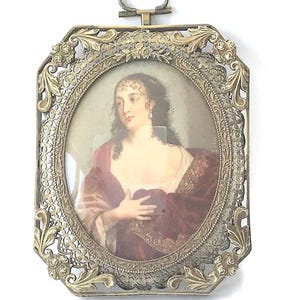 Antique Oval Painting of Beautiful Lady. in Filagree Brass Frame. - Etsy