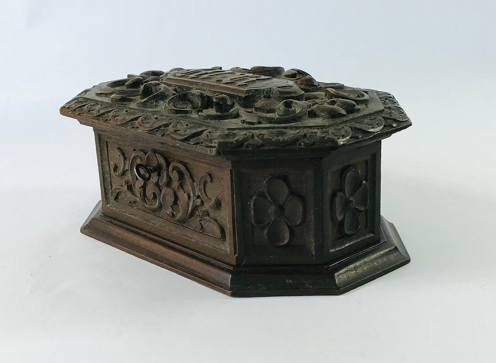 Antique Heavily Carved Oak Jewel Box With Key. C.1890 - Etsy