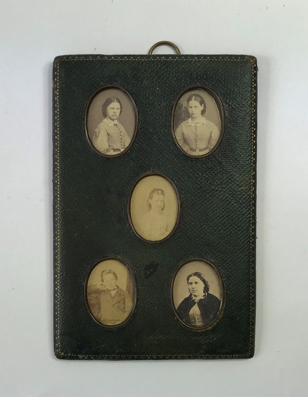 Antique Leather Family Photograph Frame for Five Miniature Portraits ...