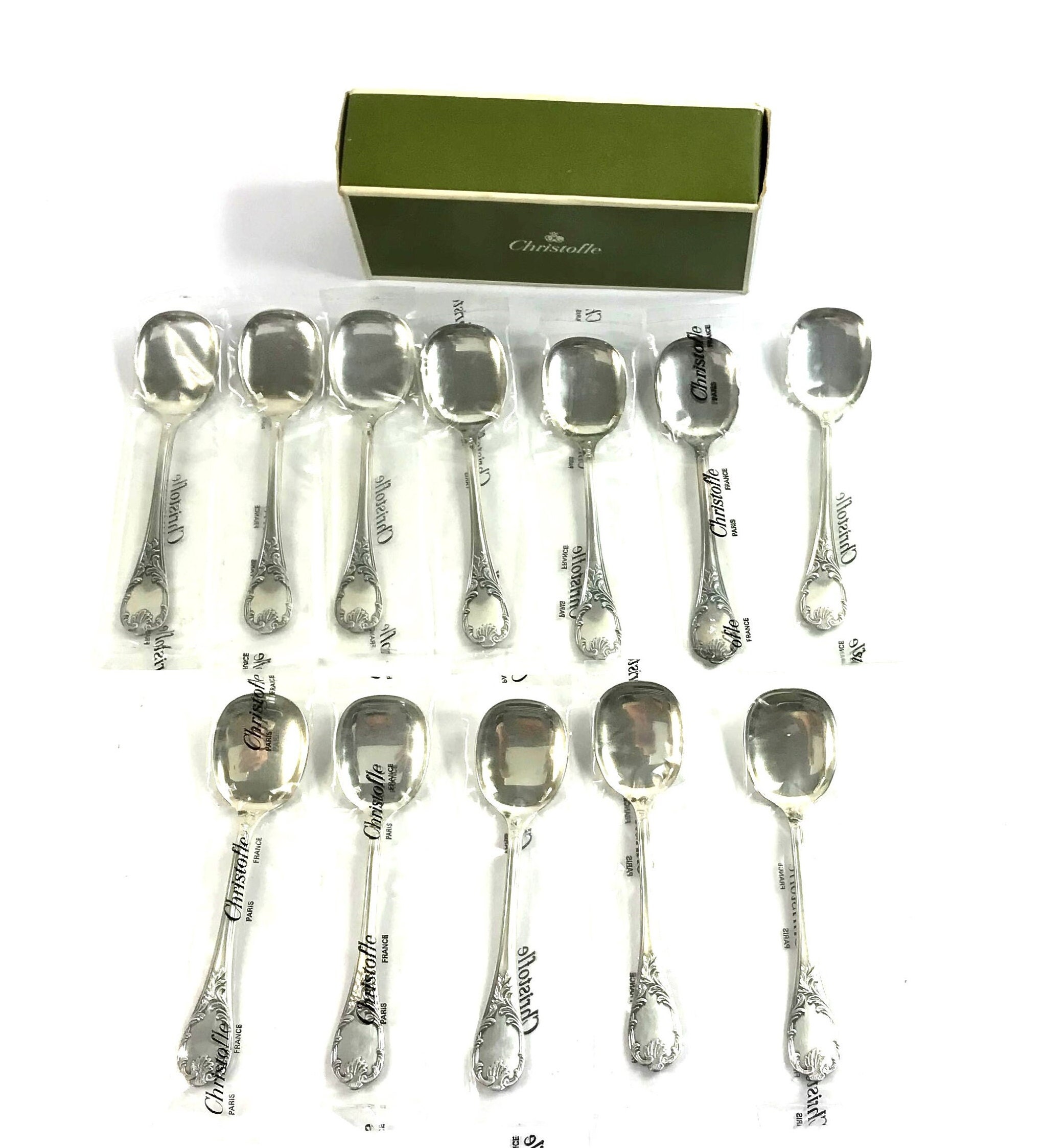Vintage Christofle Silver Plate Set of Twelve Marly Pattern Dessert ...