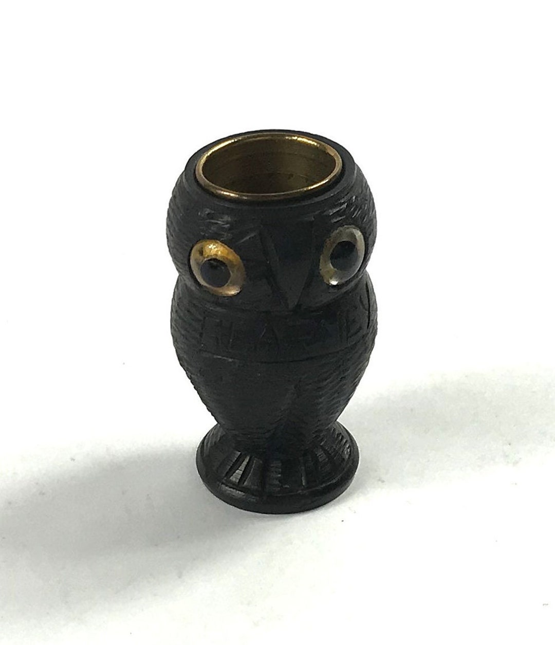 Vintage Carved Irish Bog Oak blarney Owl Thimble Holder - Etsy