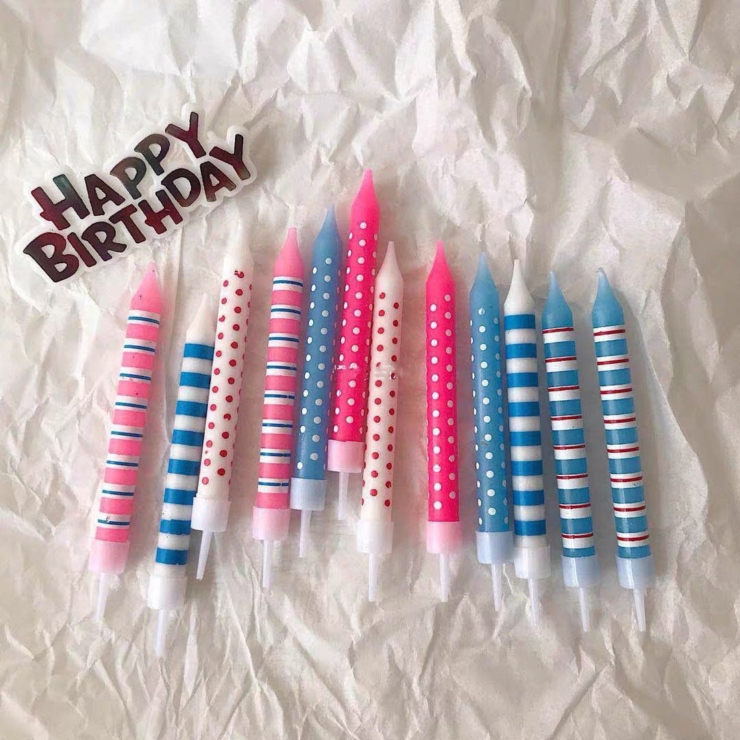 Polka Dot/stripe Colorful Happy Birthday Cake Candles| Cake Topper ...
