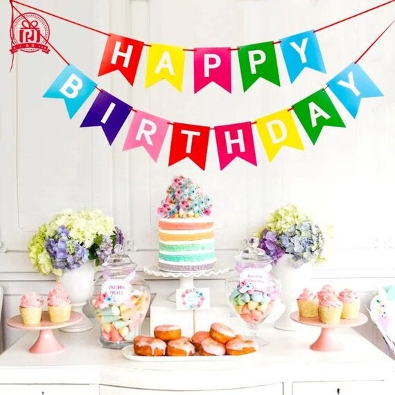 Rainbow Color Happy Birthday Banner/ Party Banner | Etsy
