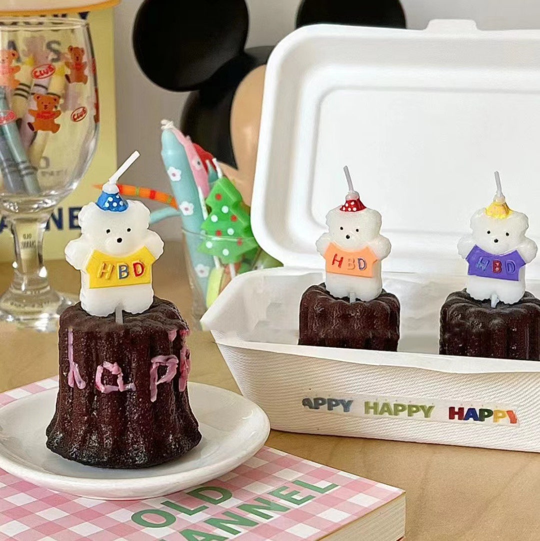 Little Bear With Birthday Hat Candle| Teddy Bear Candle| HBD Bear ...