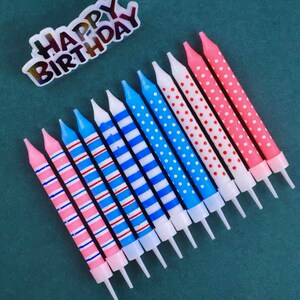 Polka Dot/stripe Colorful Happy Birthday Cake Candles| Cake Topper ...