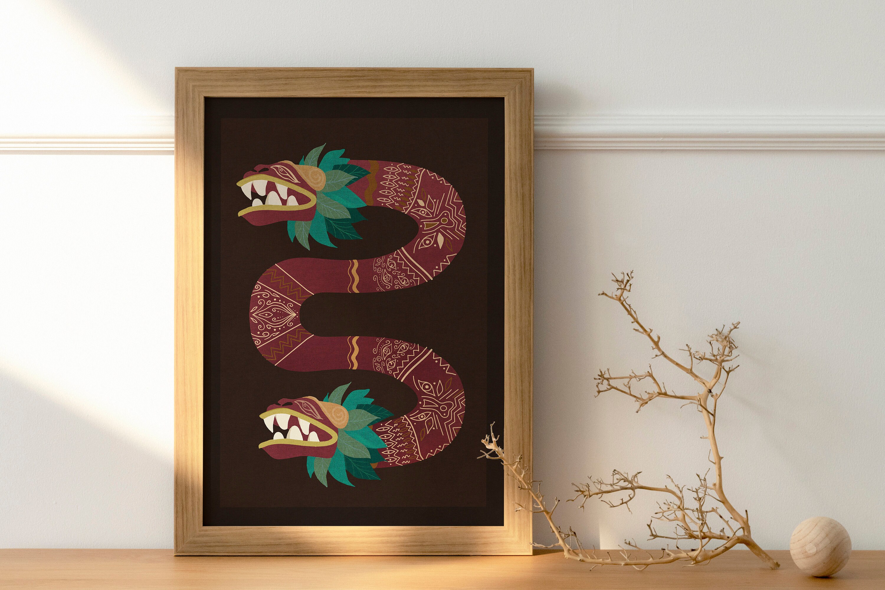 Illustration Aztec Snake Quetzalcoatl Graphic Print Poster Mythology ...