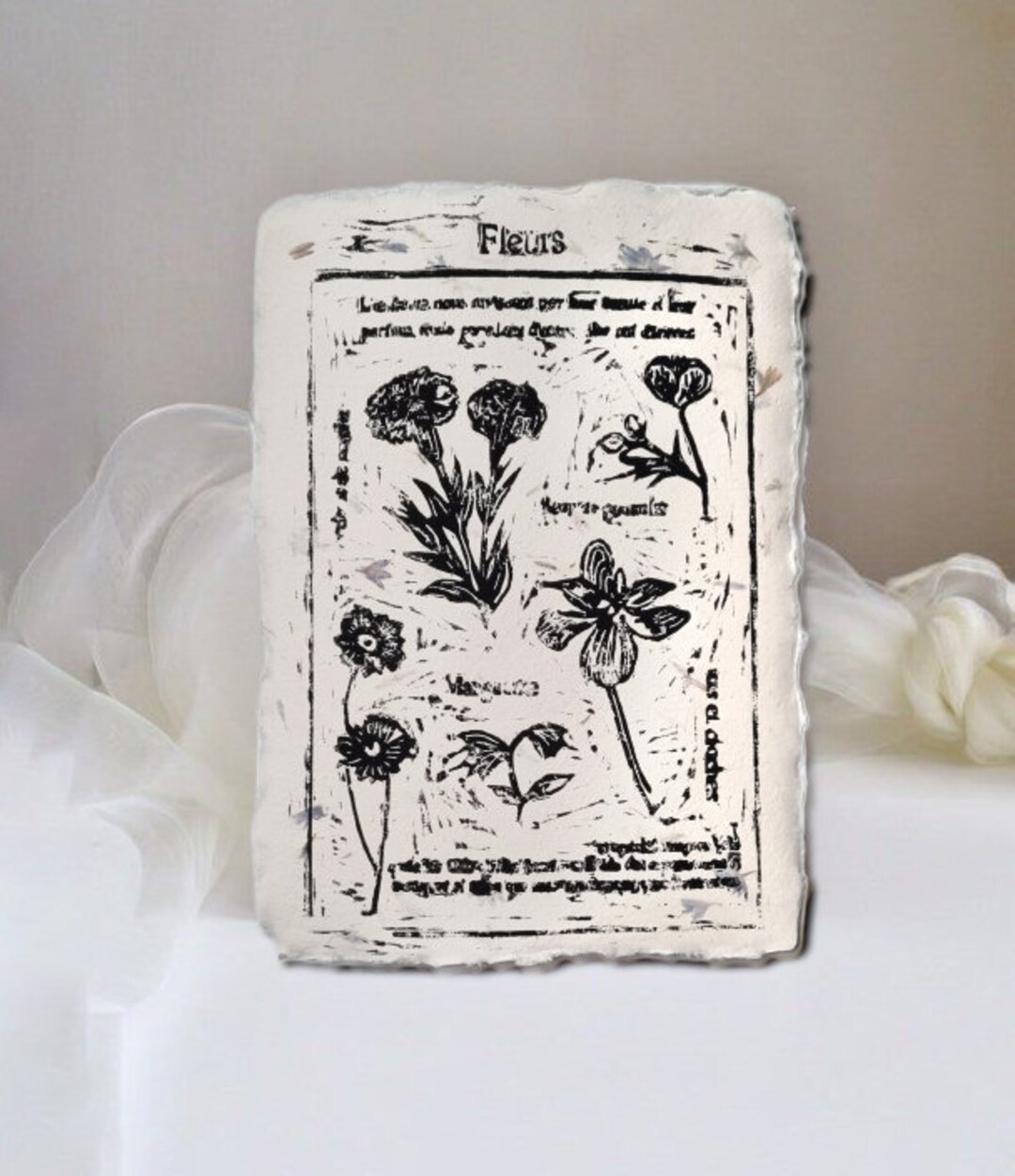 Linocut Flowers Poster, Linoprint, Handcrafted Floral Linocut Print ...