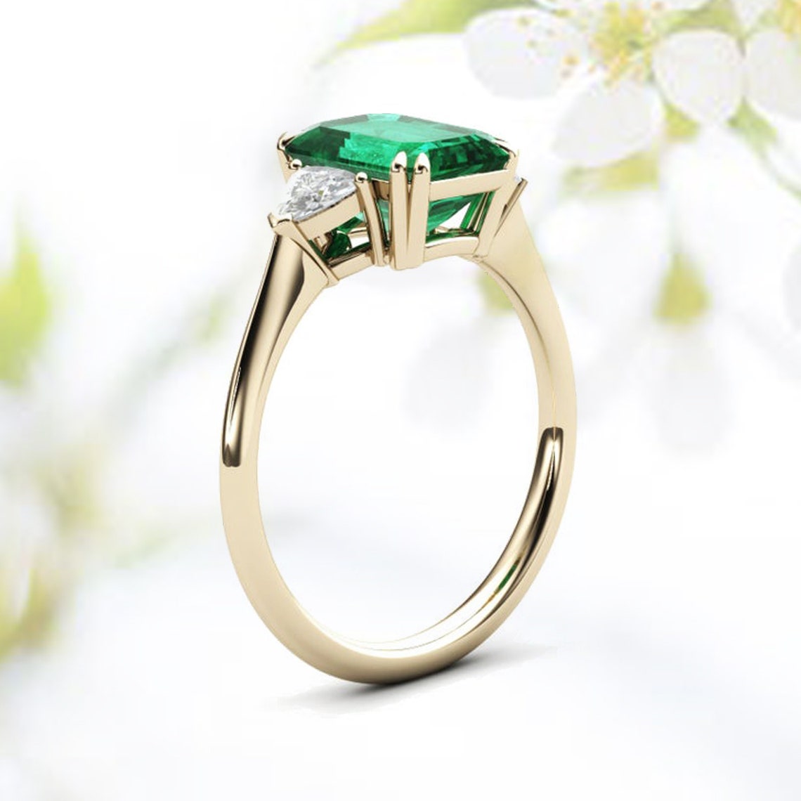 Emerald Gemstone Ring Engagement Ring Rectangle Ring | Etsy