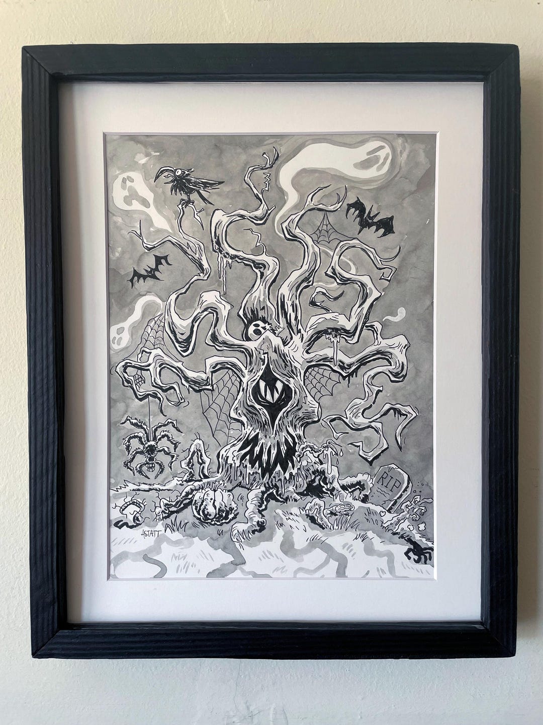 Haunted Tree Ink Drawing - Etsy